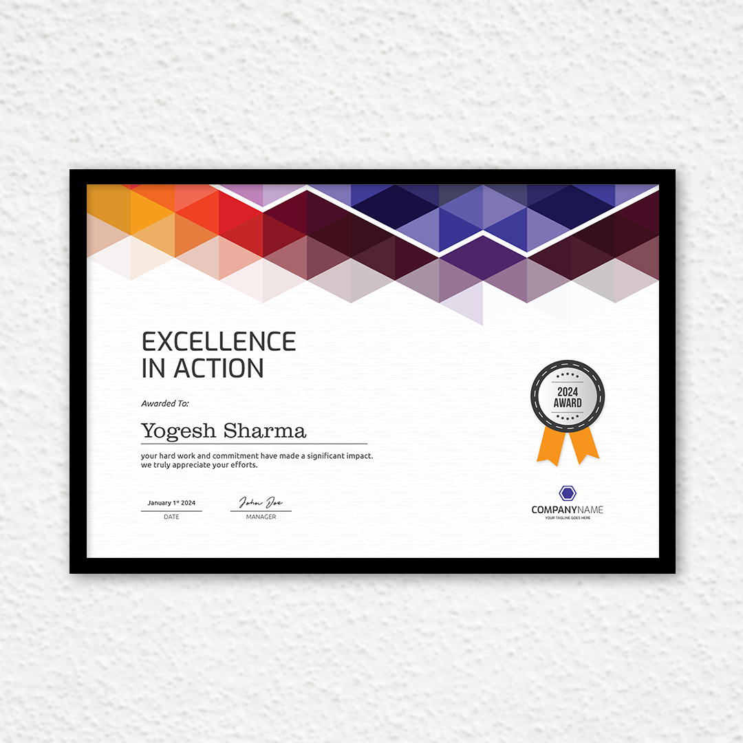 Personalized excellence action Certificate